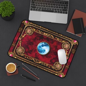 Office Decor Desk Mat Mousepad Faux Red Velvet Moon Aesthetic Dark ...