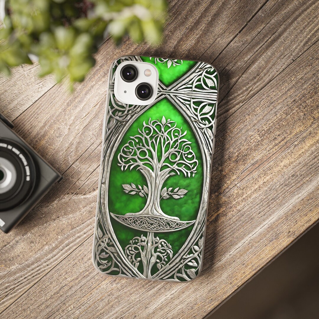 Tree of Life Phone Case Celtic Silver Gray Green Faux Stained Glass ...