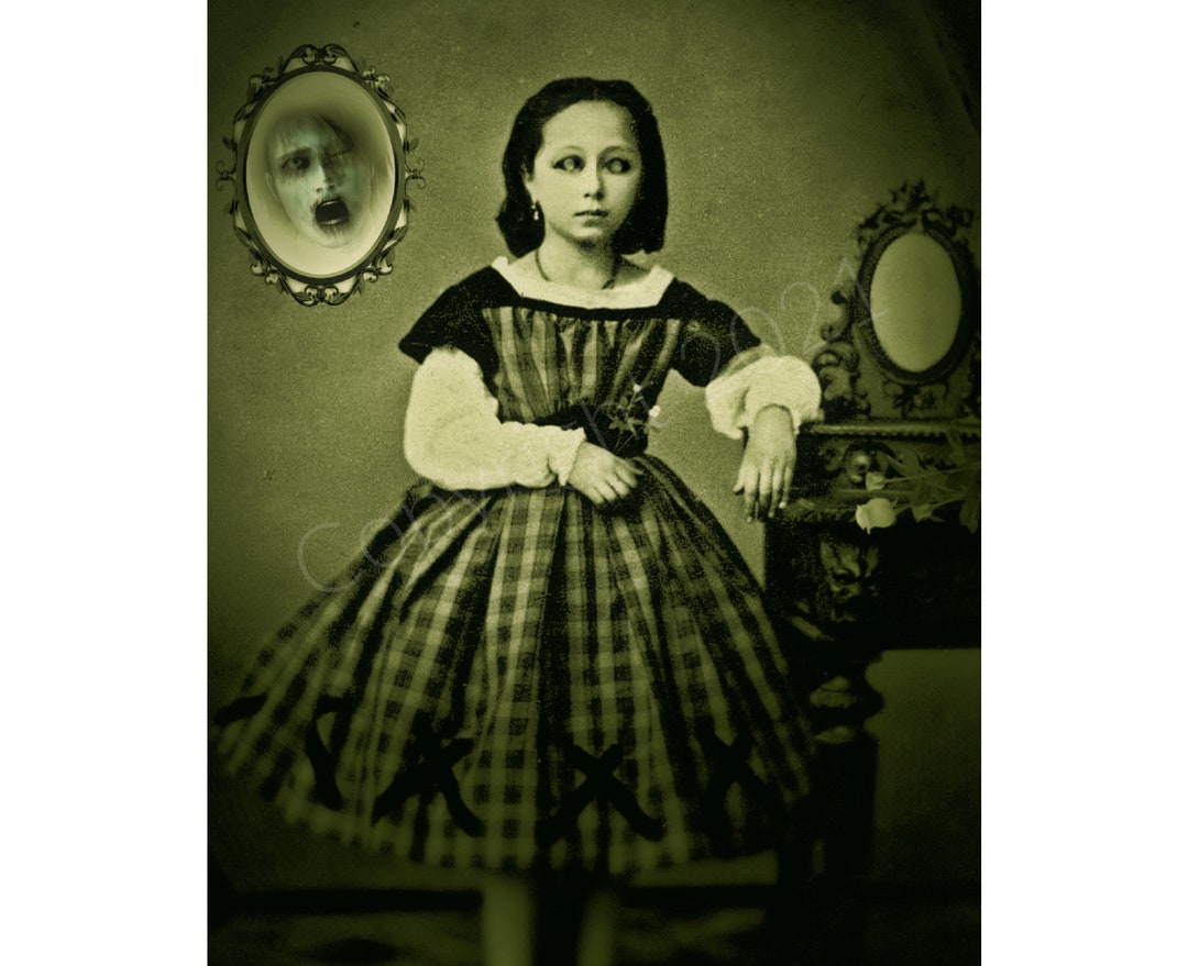 Creepy Girl Photo Victorian Ghost Halloween Horror Altered Art Glowing ...