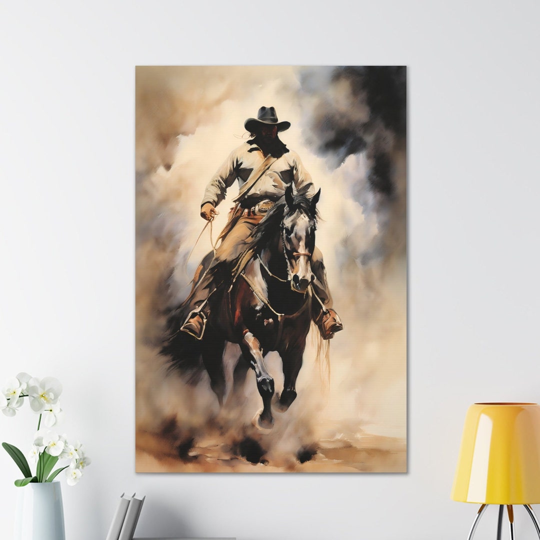 Retro Style Western Cowboy Canvas Painting Print Rodeo Wall Art ...