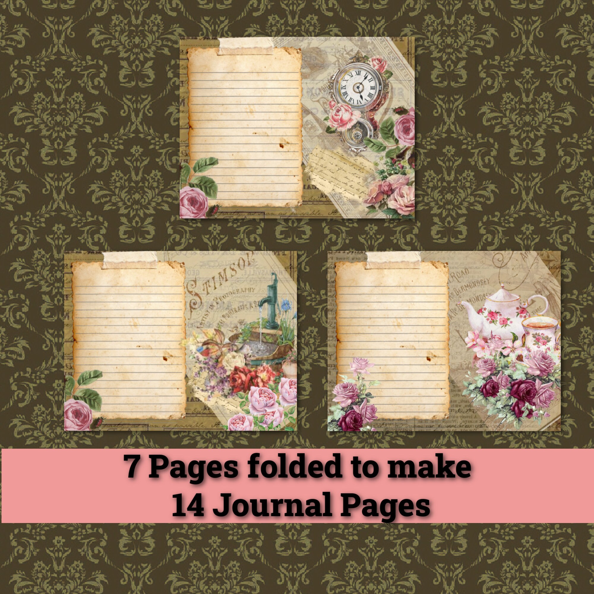 Country Roses Journal Printable Pages Junk Vintage Collage - Etsy