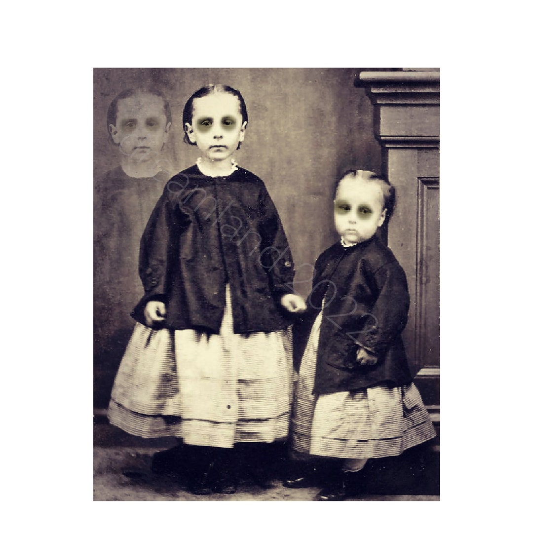 Ghost Creepy Children Photo Victorian Vintage Black Eyed Art Halloween ...
