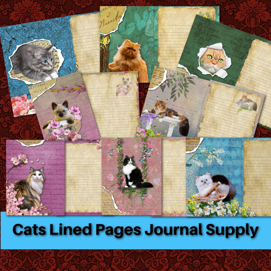 Printable Lined Pages Cats Journal Junk Nature Kittens - Etsy