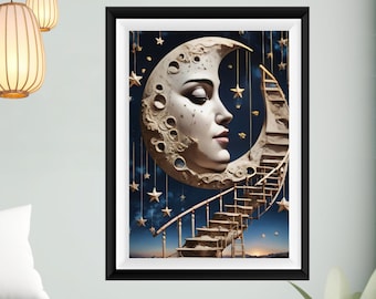 Celestial Full Moon Goddess Art Nouveau Poster - Etsy