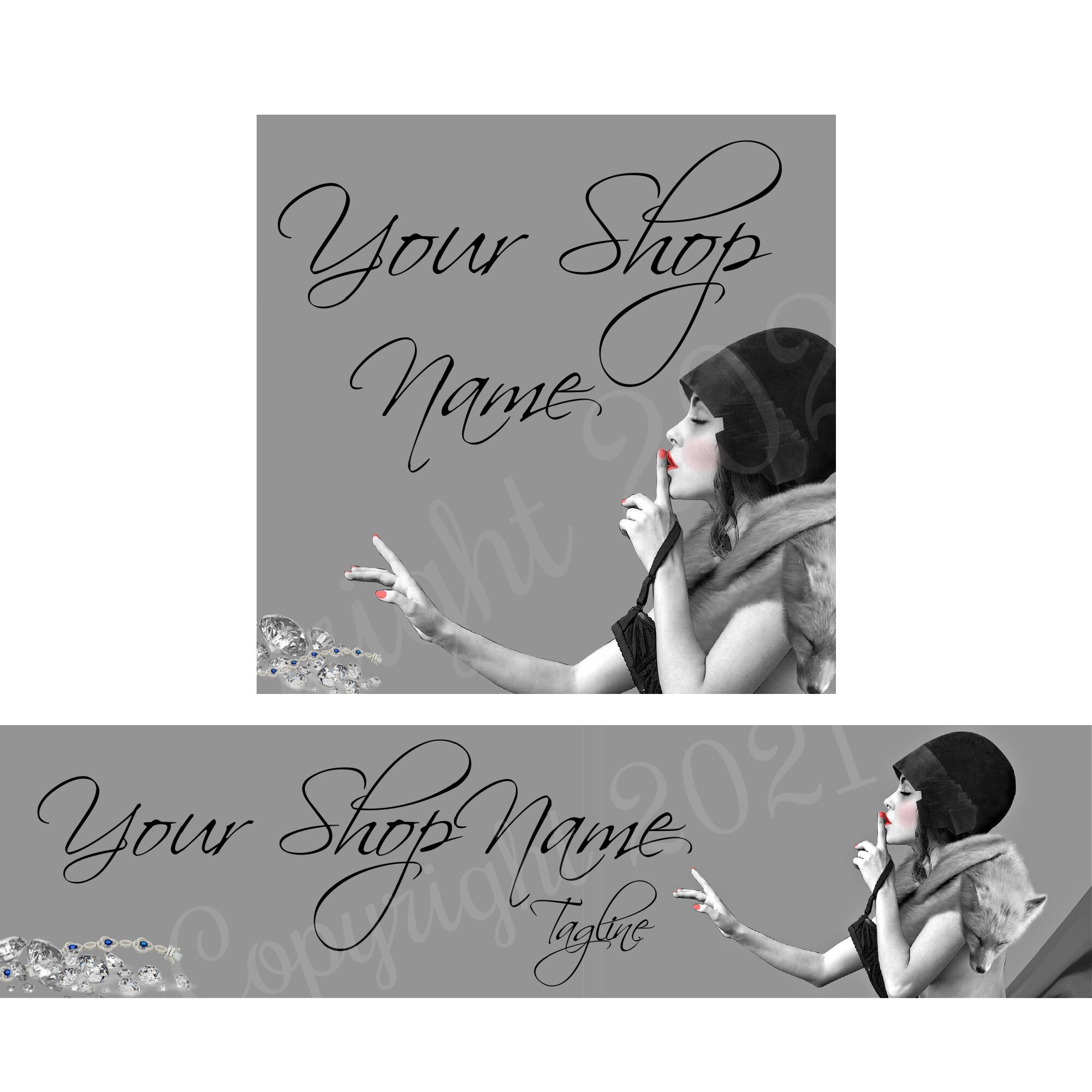 Flapper Etsy Shop Logo Design Vintage Icon DIY Etsy Banner | Etsy