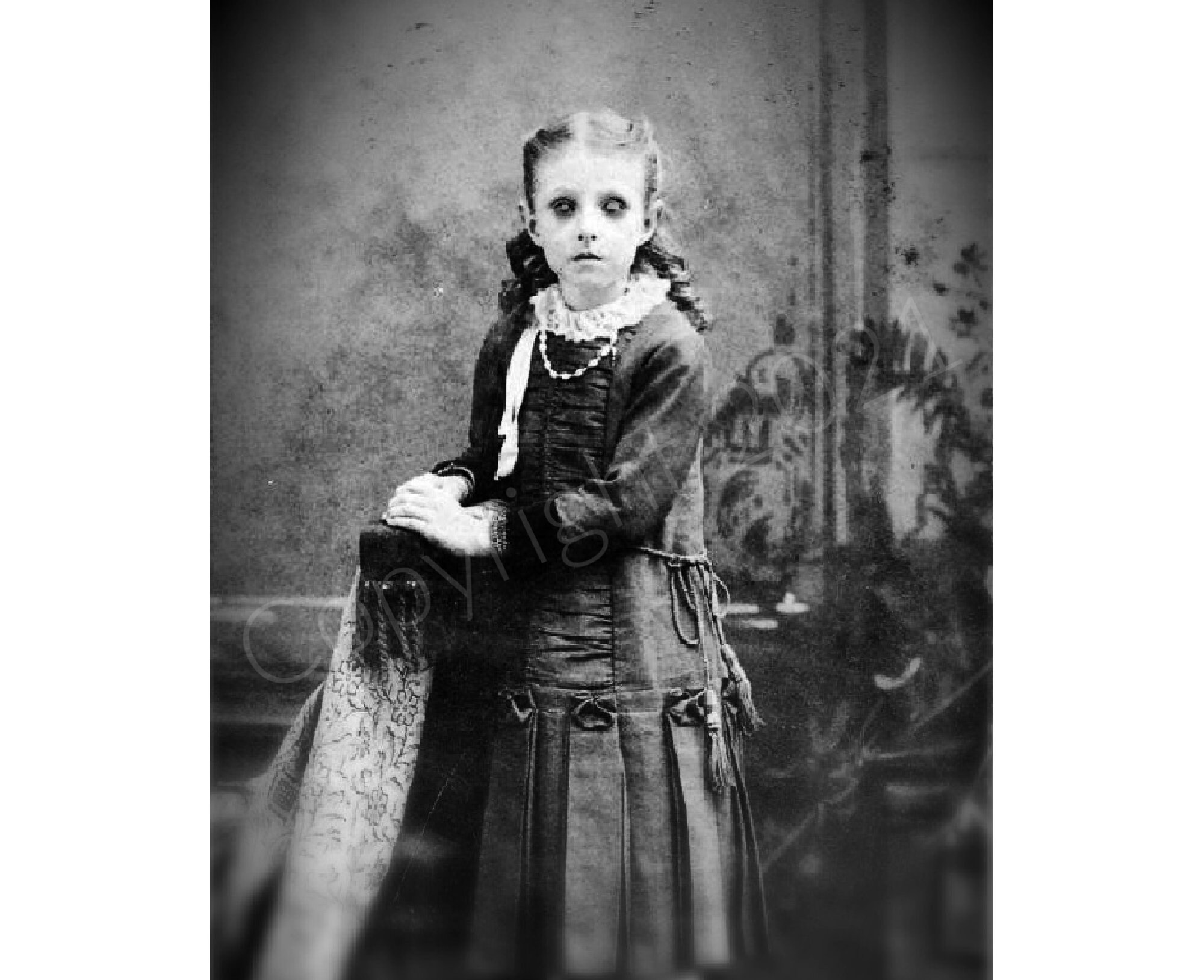 Creepy Photo Victorian Ghost Girl Vintage Printable Child Black Eyes ...