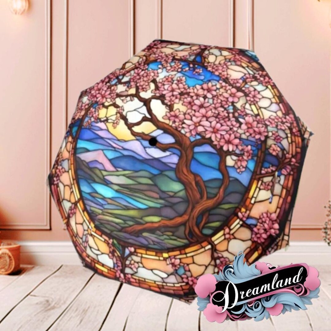 Sakura Romantic Umbrella Cherry Tree Blossoms Faux Stained Glass Flower ...