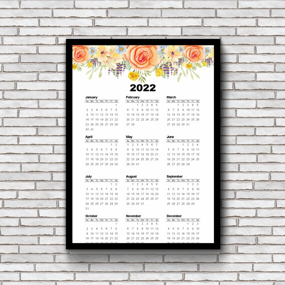 Printable Minimalist 2022 Calendar Yearly Botanical 12 Month | Etsy