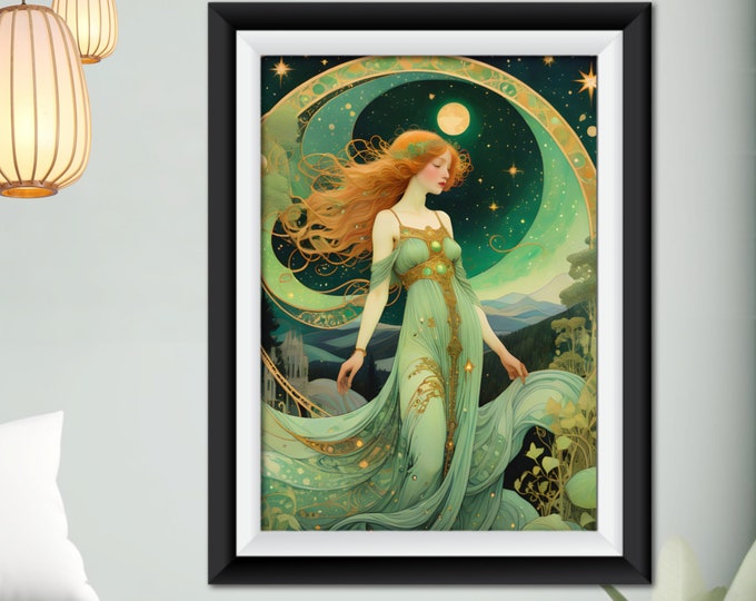 Art Nouveau Celestial Moonlit Bathing Lady Poster - Etsy