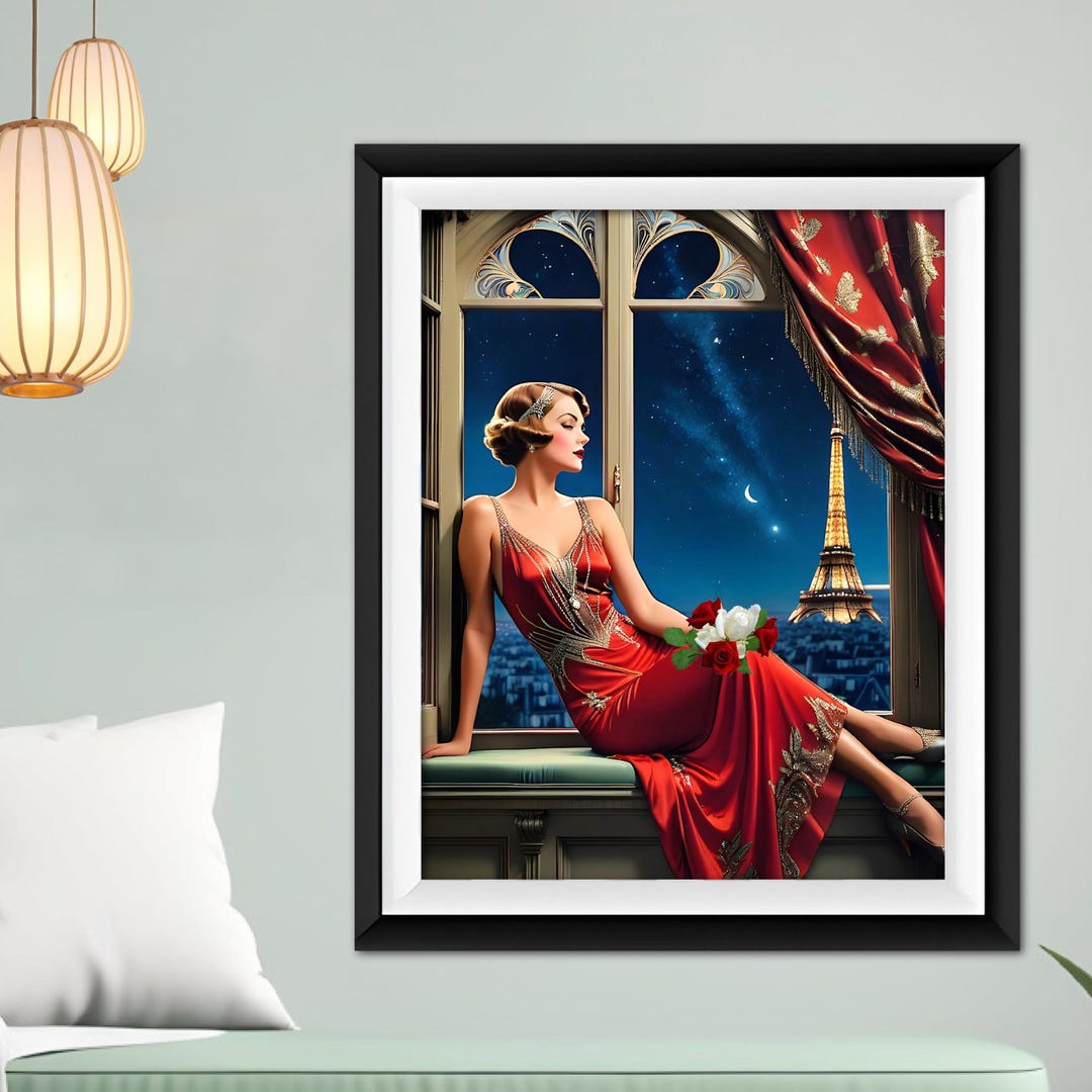Flapper Art Deco Paris Gatsby Girl 1920s Flapper Style Painting Poster ...