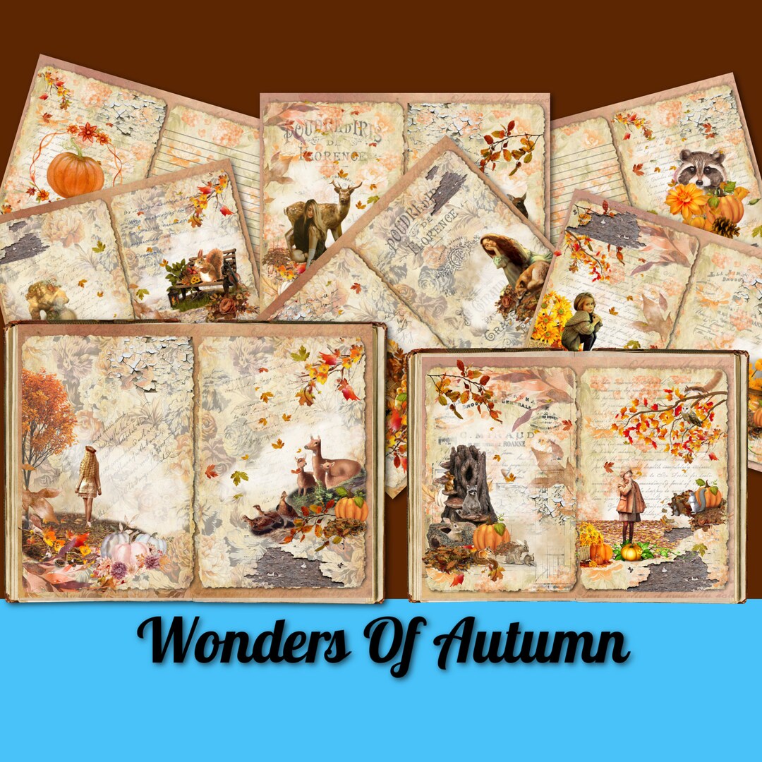 Autumn Junk Journal Printable Kit Lined Fall Pages Pumpkin Woodland ...