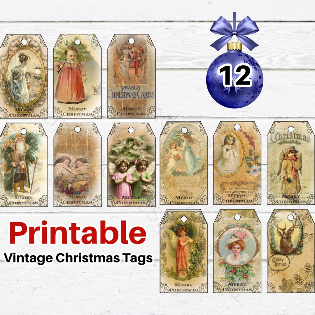 Vintage Gift Tags Christmas Printable Digital Download Angels Children ...