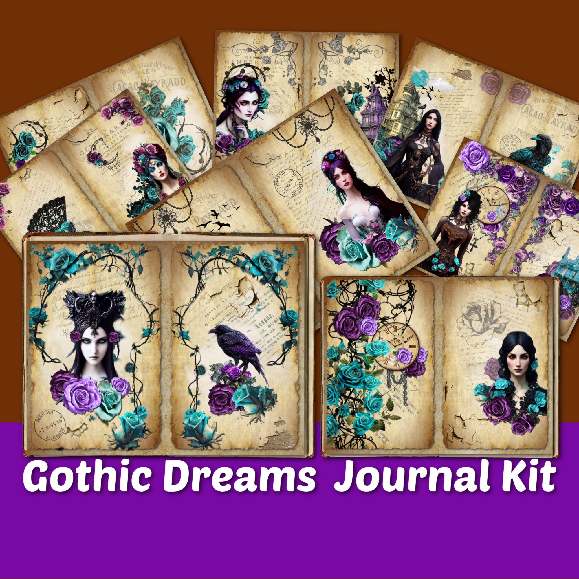 Gothic Dreams Journal Pages Kit Printable Blank Vintage Women - Etsy