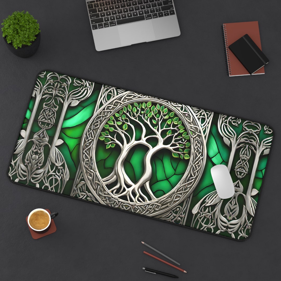 Celtic Tree of Life Desk Mat Art Nouveau Silver Gray Green Irish ...