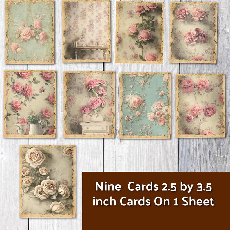 Shabby Roses Printable Cards Tags Vintage Junk Journal - Etsy