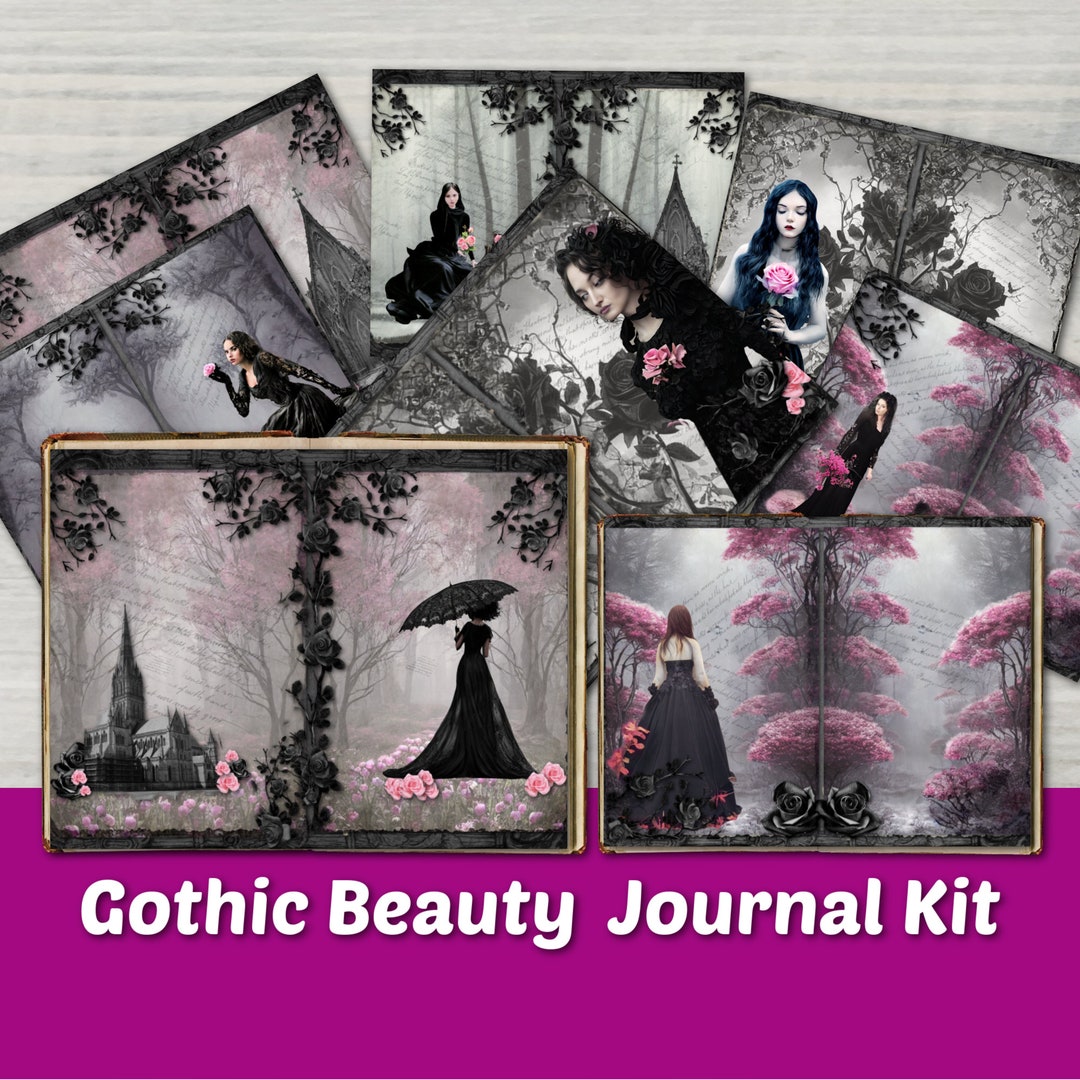 Gothic Journal Pages Kit Printable Blank Vintage Women Roses Collage ...