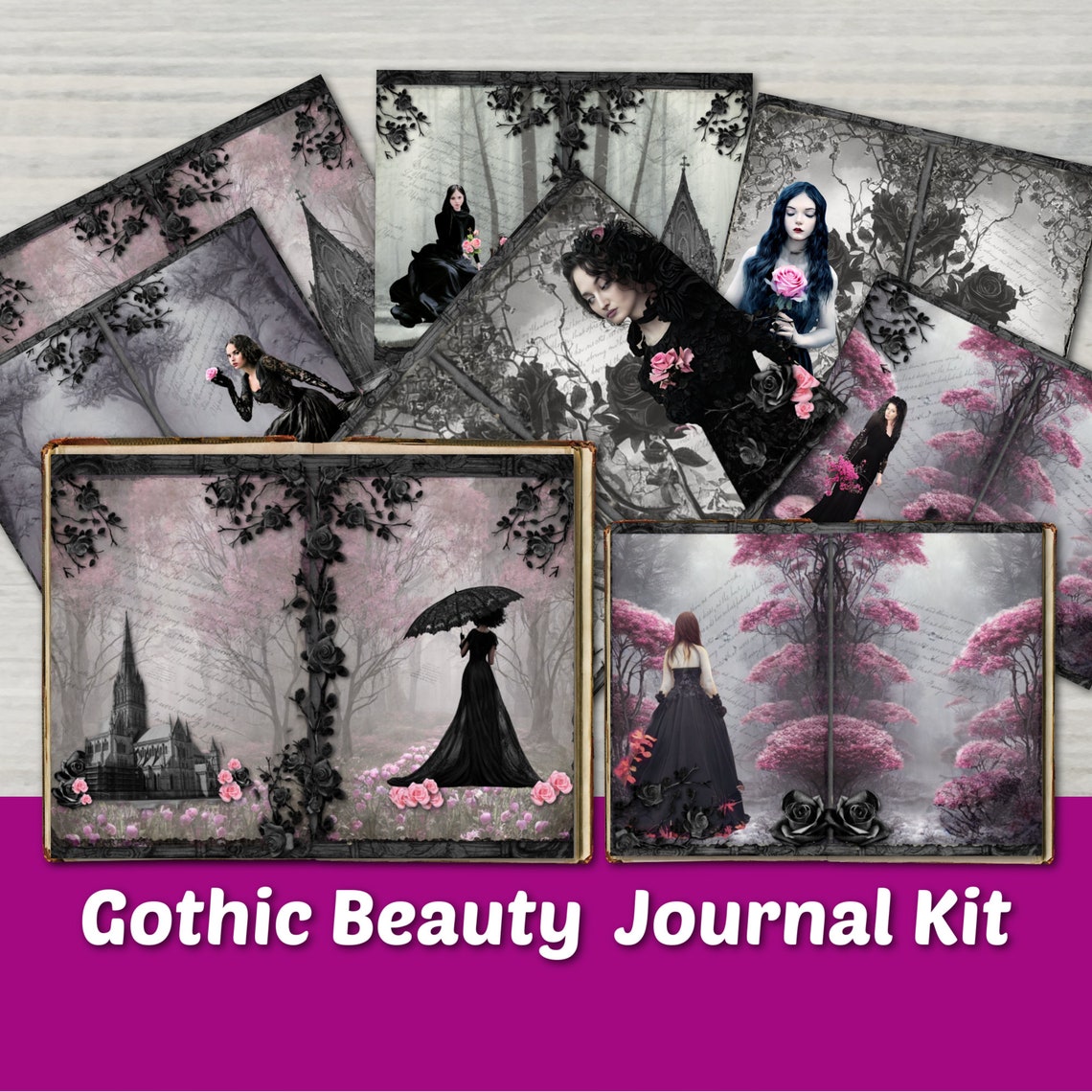 Gothic Journal Pages Kit Printable Blank Vintage Women Roses - Etsy