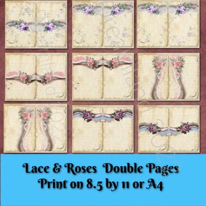 Blank Pages Lined Junk Journal Printable Paper Victorian and Lace Roses ...