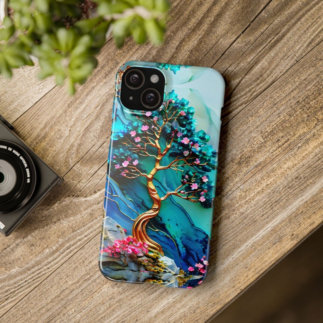 Asian Carving Phone Case Jade Gold Landscape Retro Aesthetic Design ...