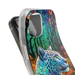 Snow Leopard Phone Case Blue Purple Faux Stained Glass Forest iPhone 15 ...