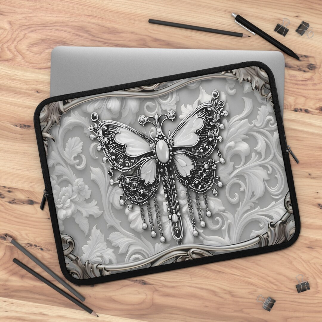 Boho Butterfly Laptop Case Art Nouvuea Silver Gray Unique Retro Style ...
