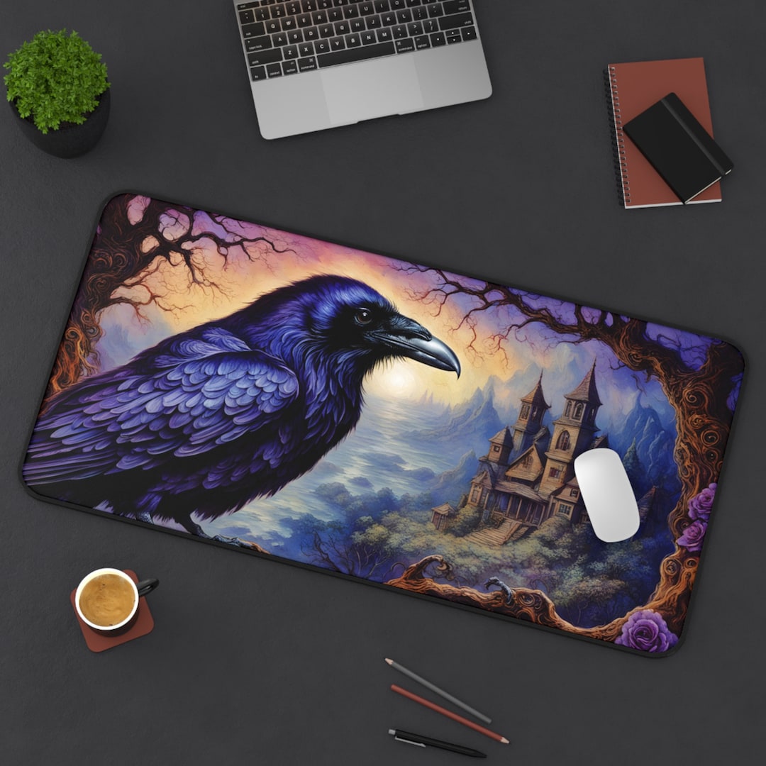 Raven Moon Desk Mat Edgar Allan Poe Withy Dark Academia Moon Witches ...