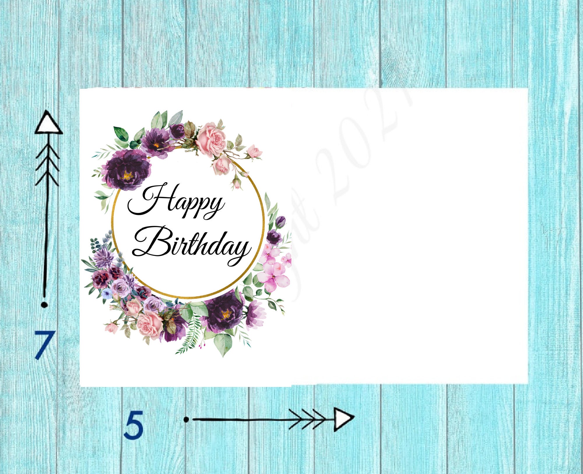 Purple Floral Greeting Card Happy Birthday Printable Instant | Etsy