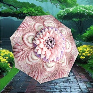 Pink Flower Umbrella Victorian Inspired Faux Beaded Parasol Semi ...