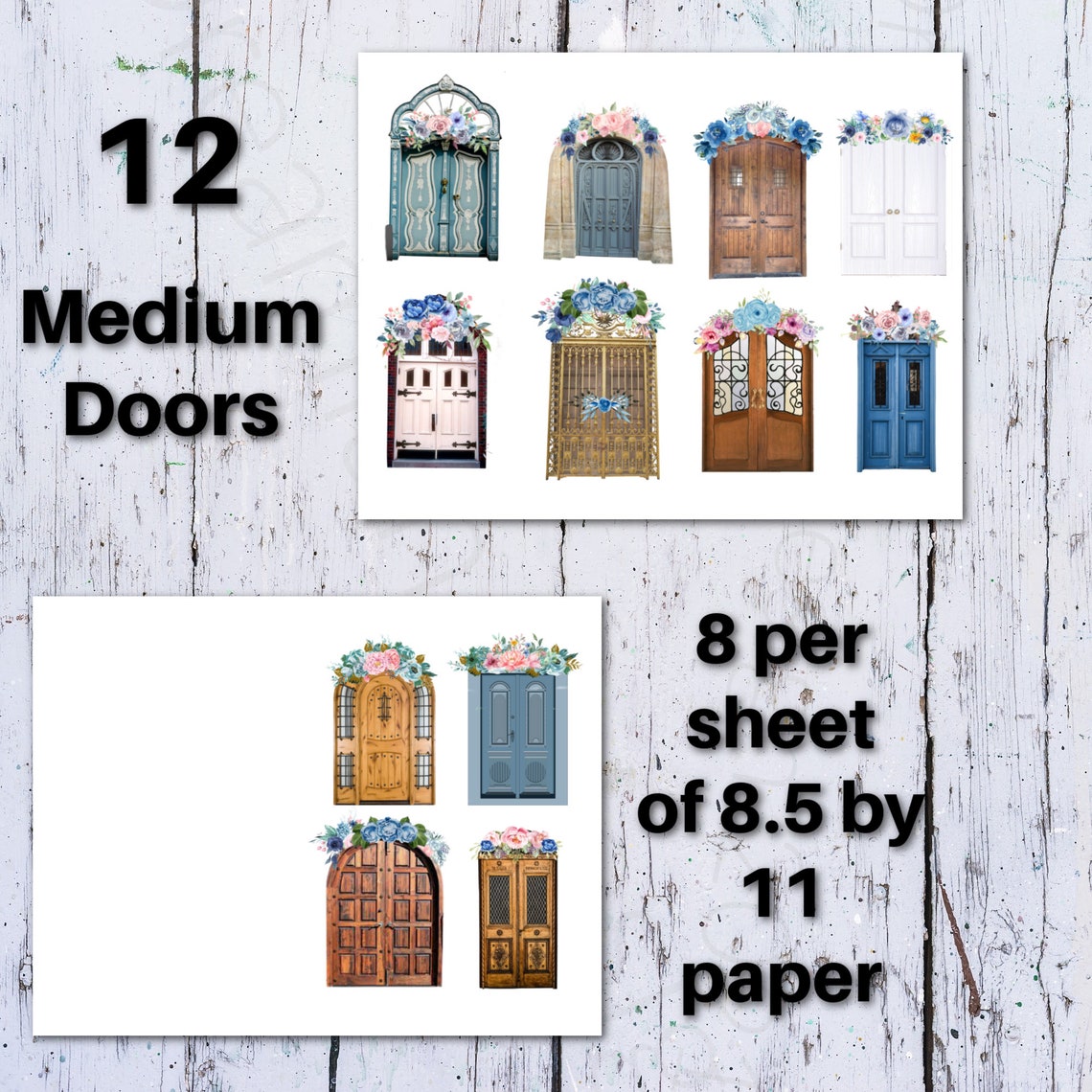 Doors Junk Journal Supply Printable Floral Wood and Painted | Etsy