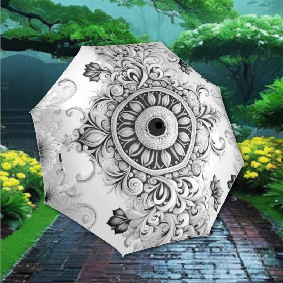 Black Gray Boho Umbrella Rococo Baroque Style Mandela Parasol Semi ...