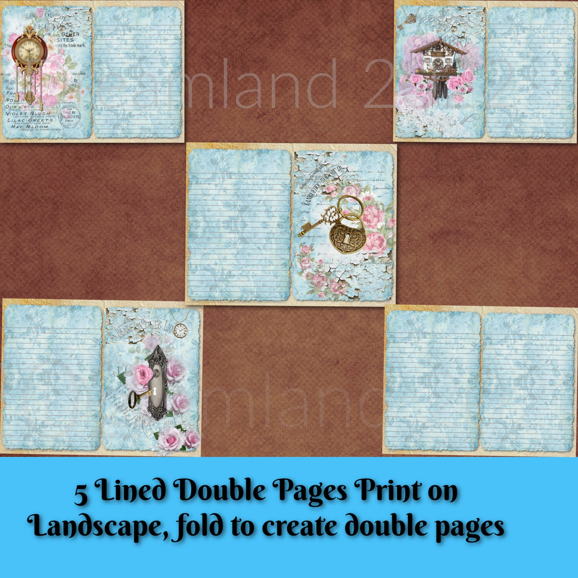 Junk Journal Pages Lock Key Printable Vintage Clocks and Roses - Etsy