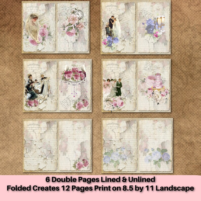 Printable Journal Pages Wedding Vintage Bride Lined Journal - Etsy