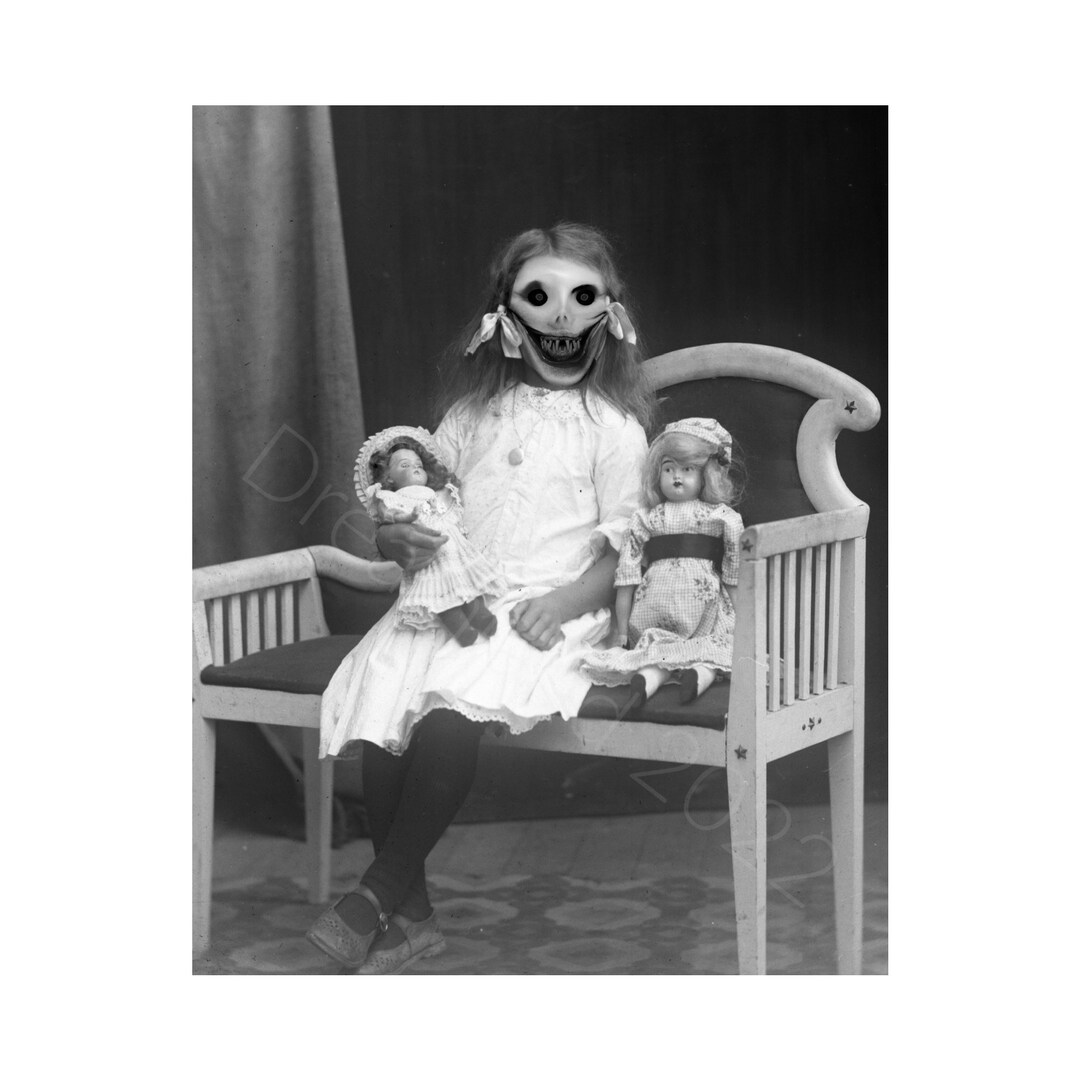 Creepy Demon Photo Girl With Dolls Portrait Horror Printable Old ...