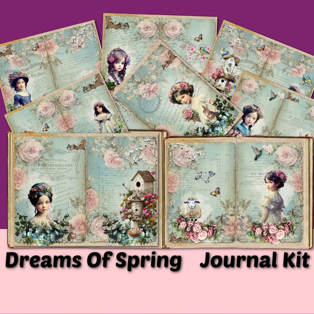 Spring Printable Journal Kit Pages Rabbit Birds Flowers Bunny Junk ...