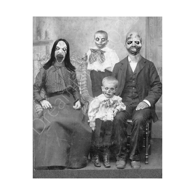 Creepy Family Halloween Antique Vintage Photo Horror Demon Digital ...