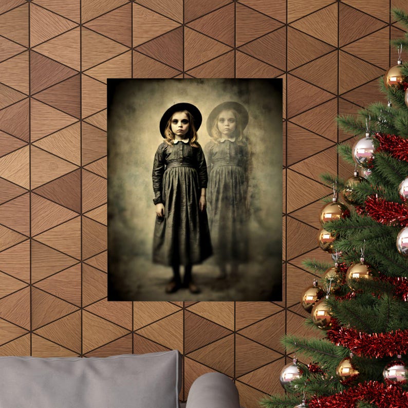 Ghost Twin Girls Wall Art Print Creepy Poster Ghost Girl Portrait ...