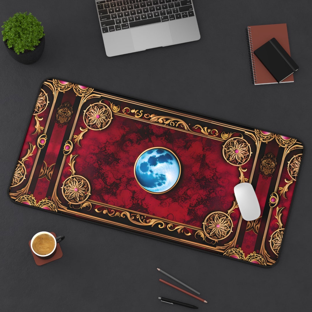 Office Decor Desk Mat Mousepad Faux Red Velvet Moon Aesthetic Dark ...