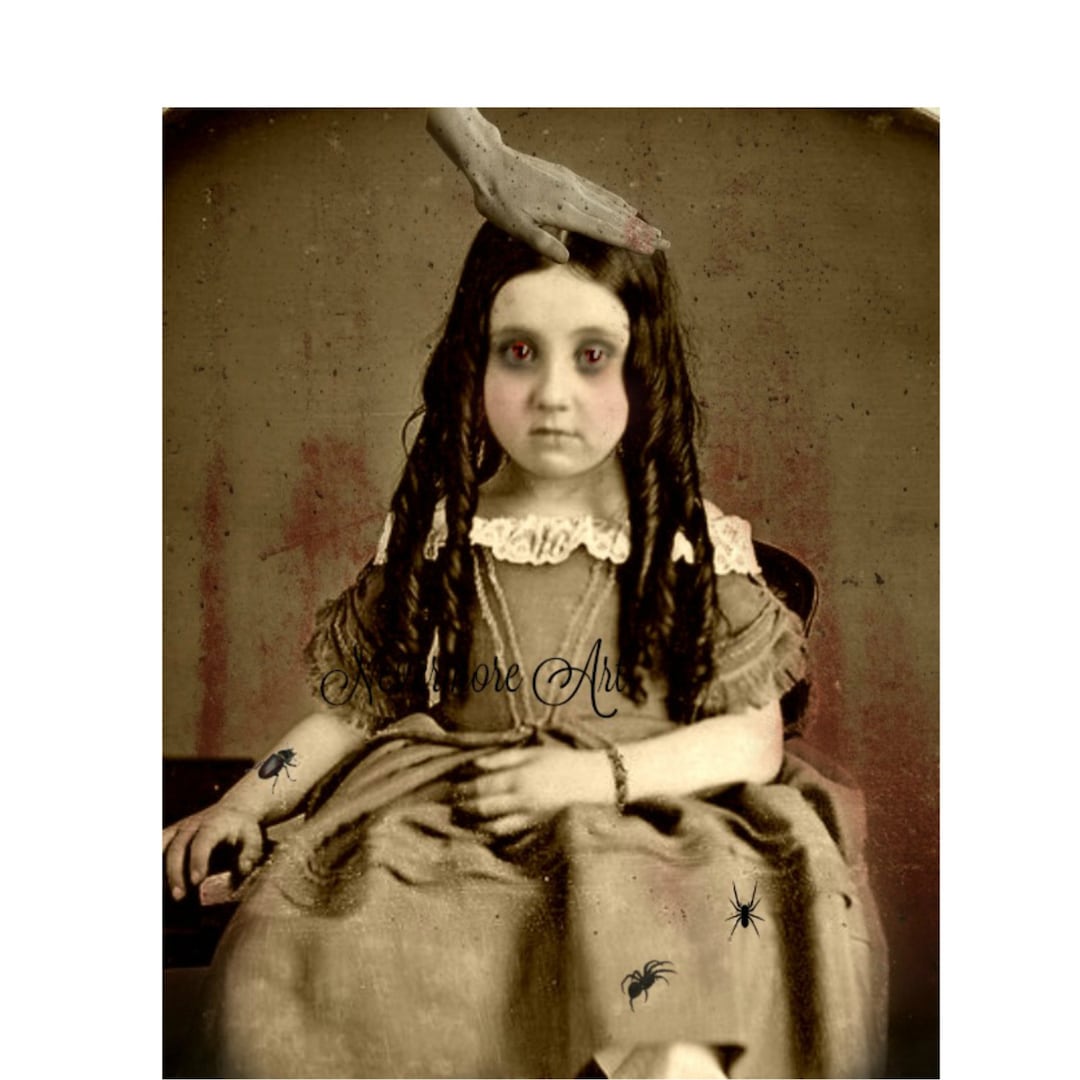 Creepy Girl Photo Victorian Hand Bizarre Altered Art Halloween Cabniet ...