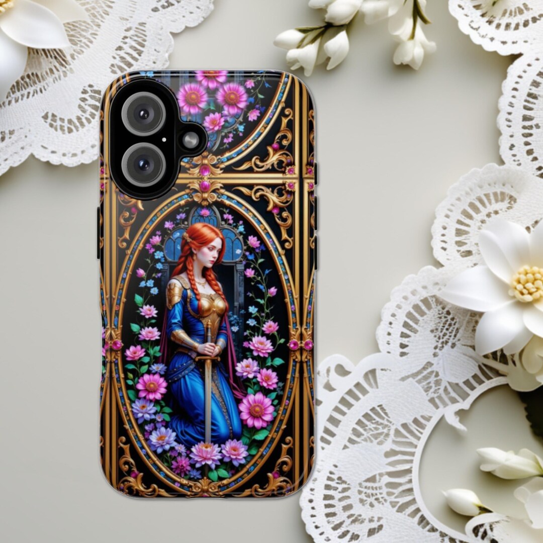 Medieval Phone Case Unique Faux Stained Glass Lady Knight Forest Fits ...