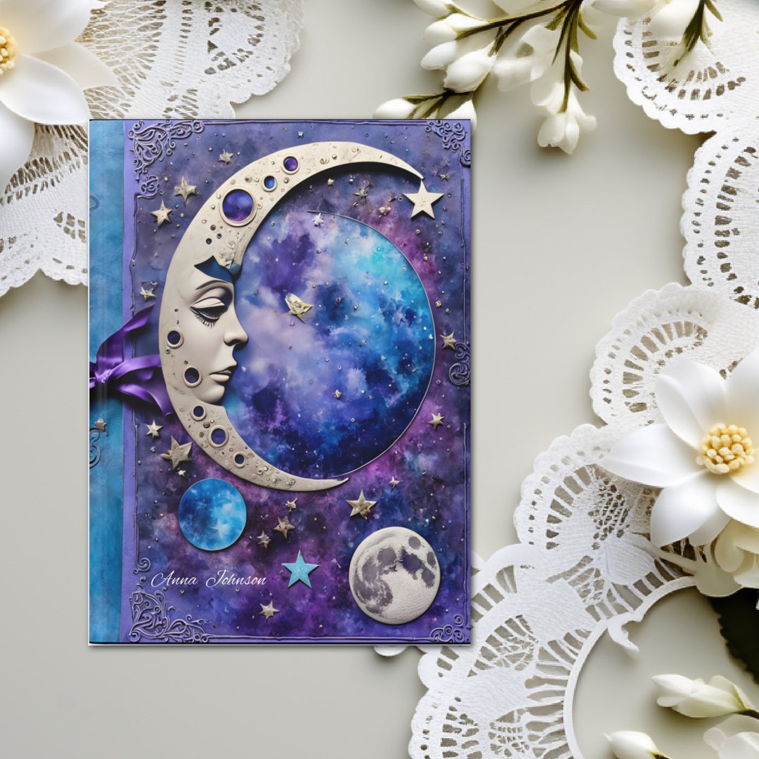 Custom Journal Purple Moon Witchy Journal Hardcover Personalized ...