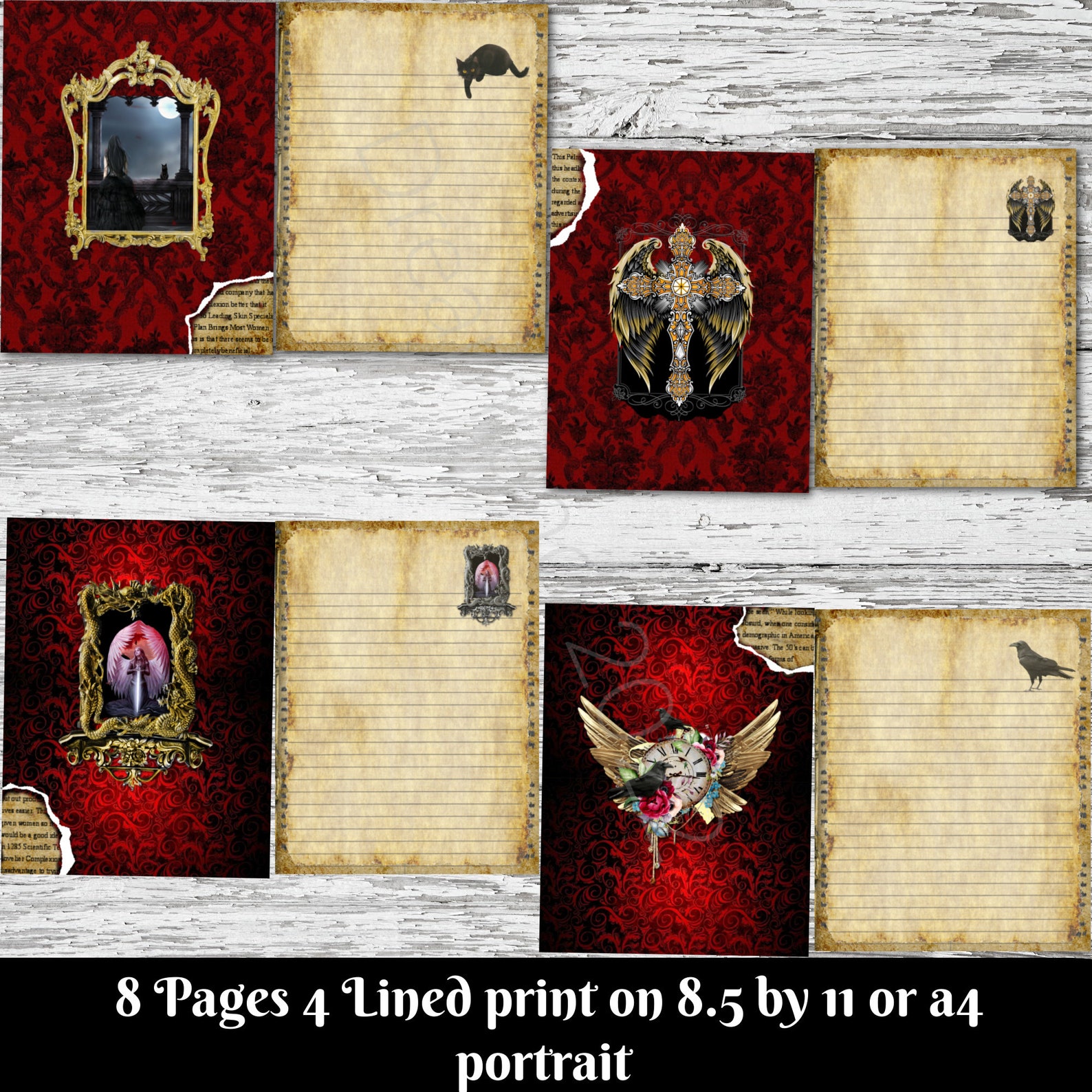Gothic Journal Pages Kit Blank Vintage Printable Roses Collage - Etsy