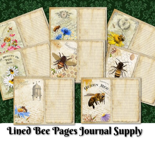 Printable Bees Lined Pages Spring Flowers Vintage Paper - Etsy