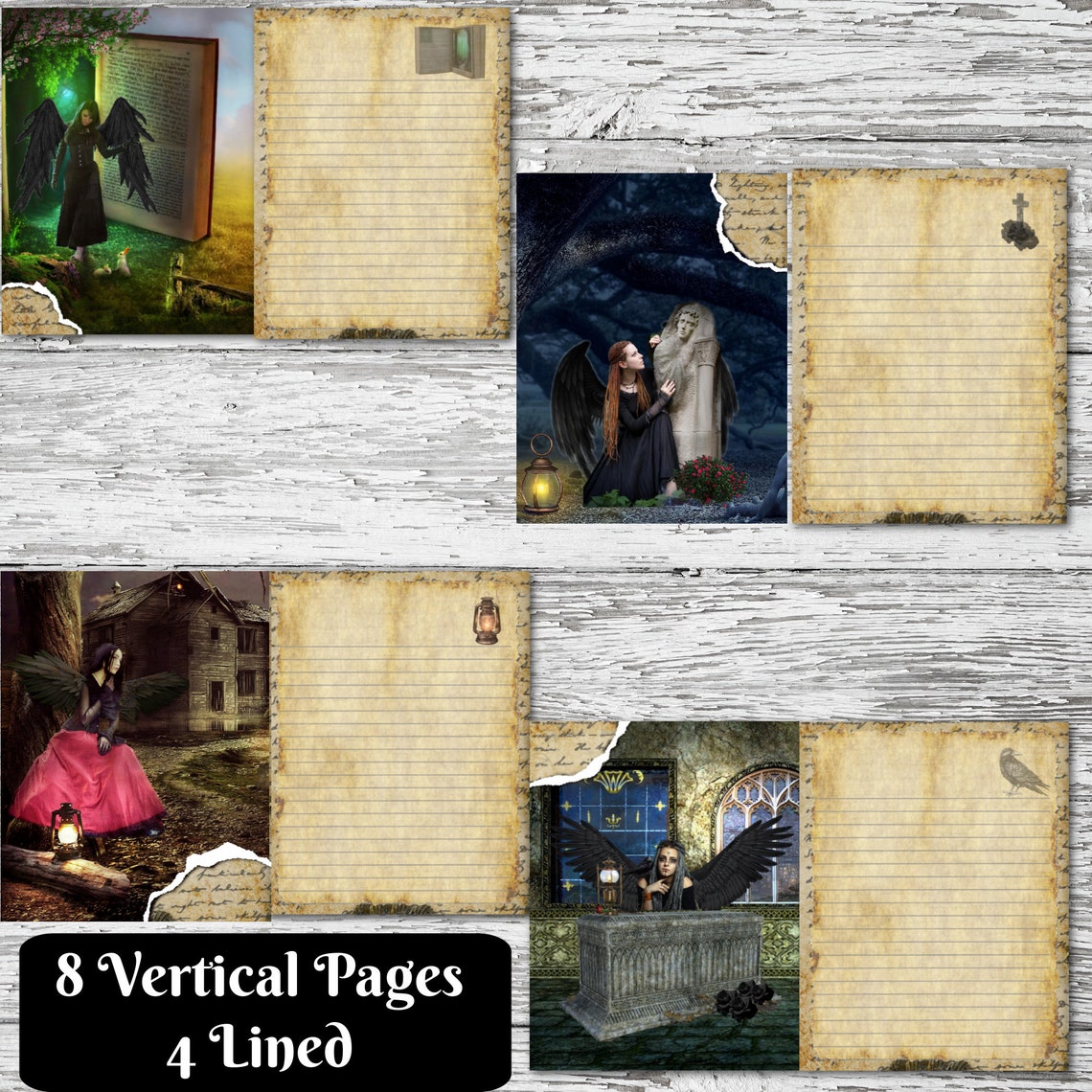 Gothic Angel Journal Pages Printable Roses Junk Journal Shabby - Etsy