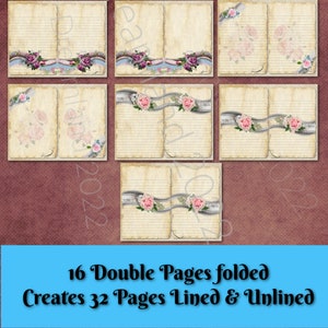 Blank Pages Lined Junk Journal Printable Paper Victorian and Lace Roses ...