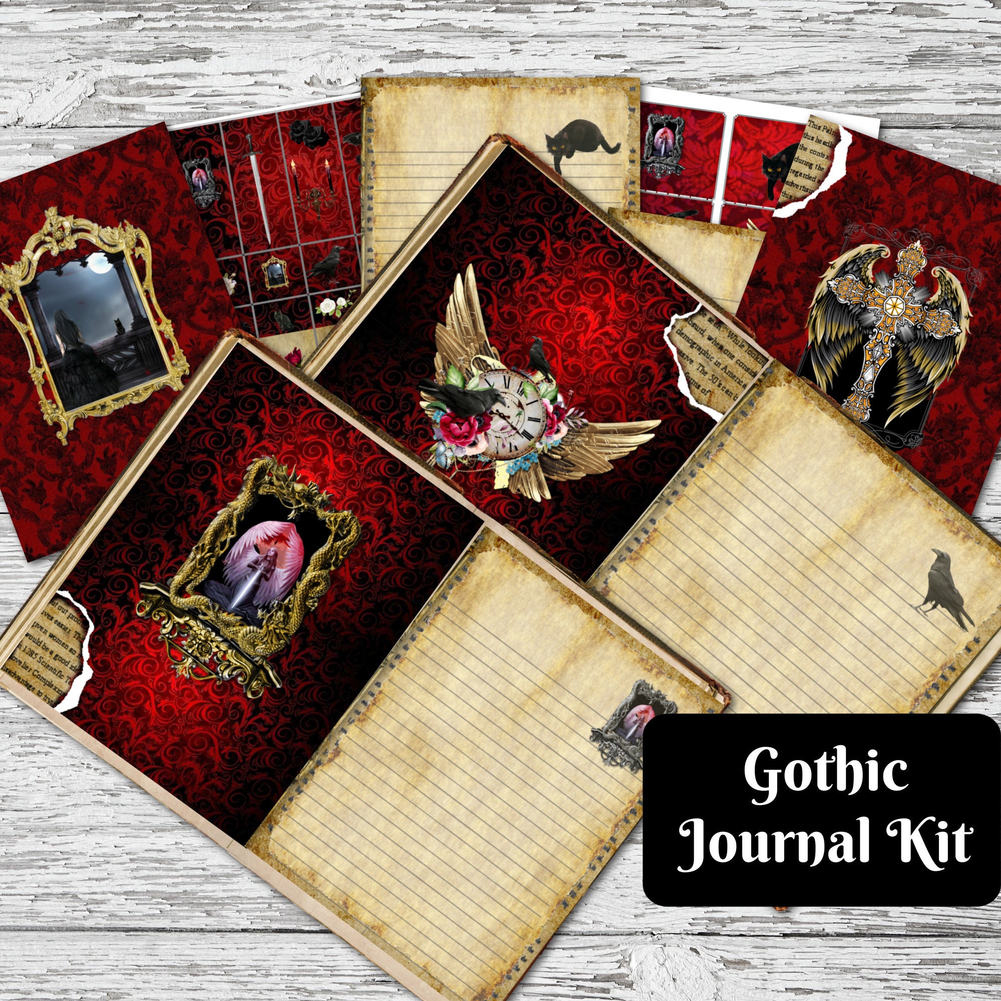 Gothic Journal Pages Kit Blank Vintage Printable Roses Collage - Etsy