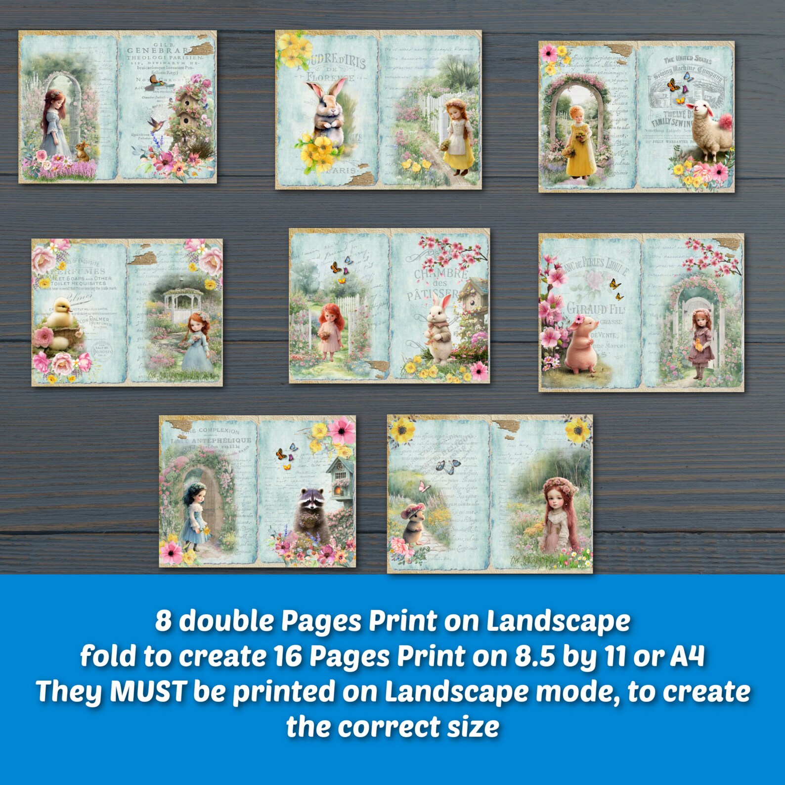Printable Spring Meadow Journal Kit Pages Rabbit Birds Flowers Bunny ...