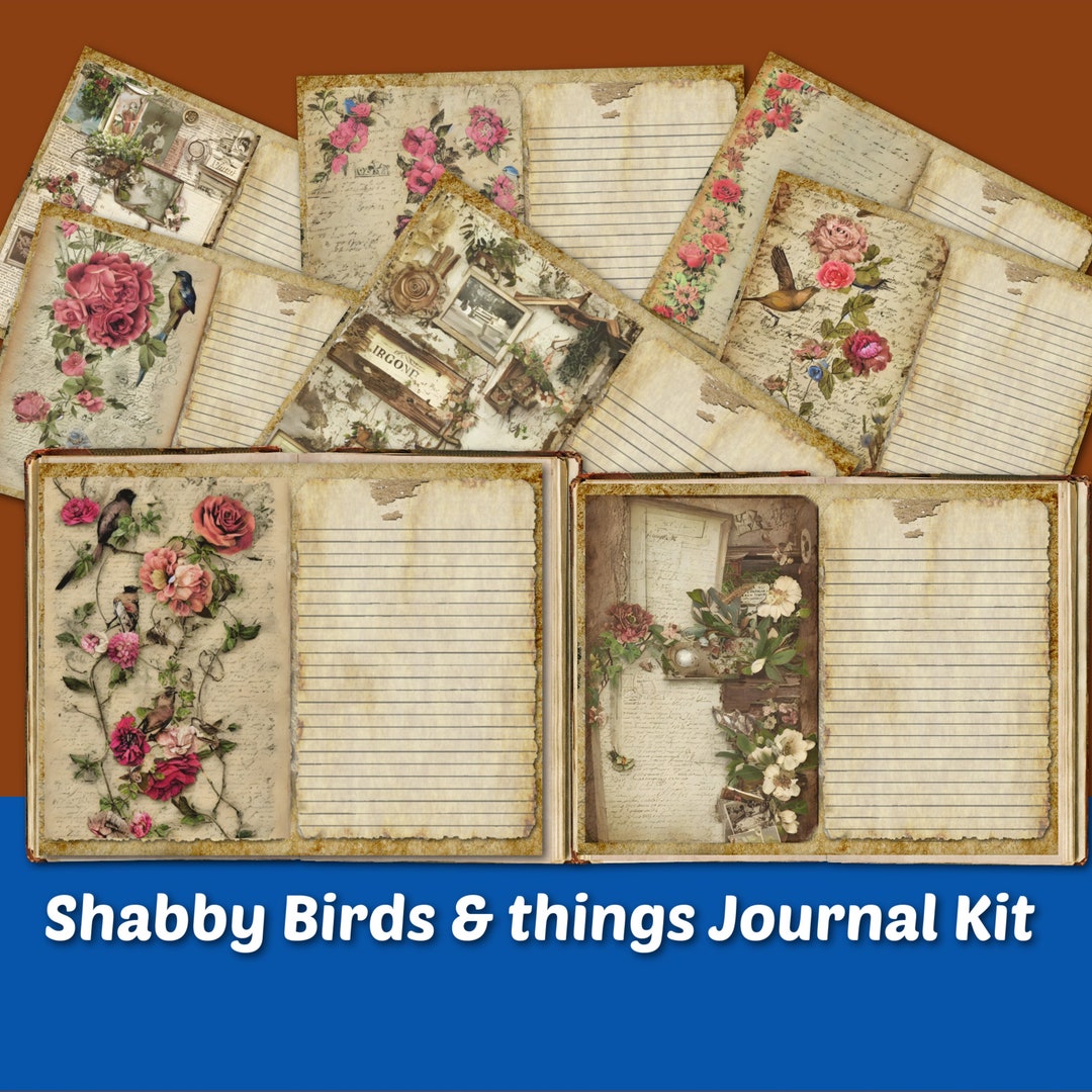 Printable Birds Flowers Shabby Lined Pages Vintage Paper Ephemera ...