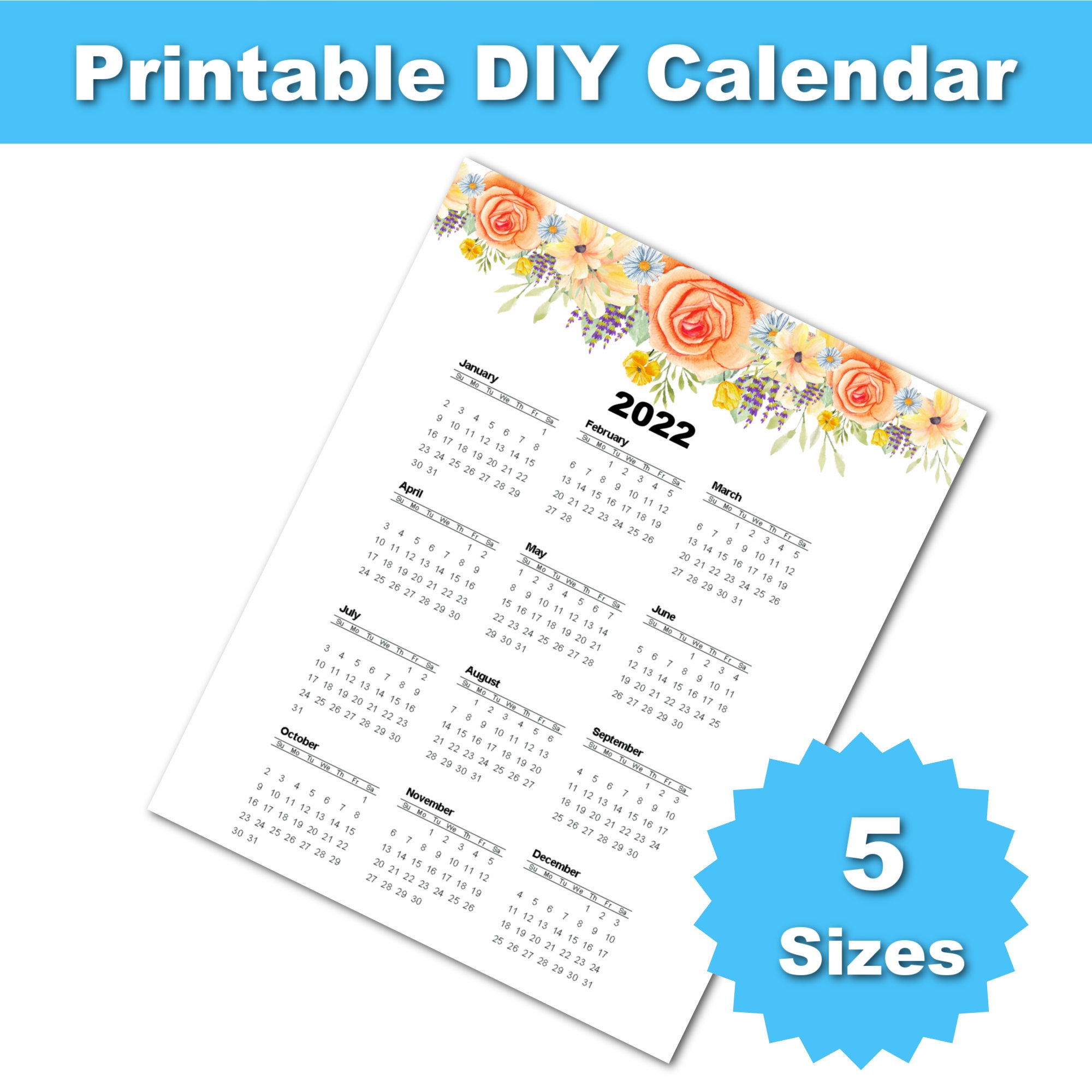 Printable Minimalist 2022 Calendar Yearly Botanical 12 Month | Etsy