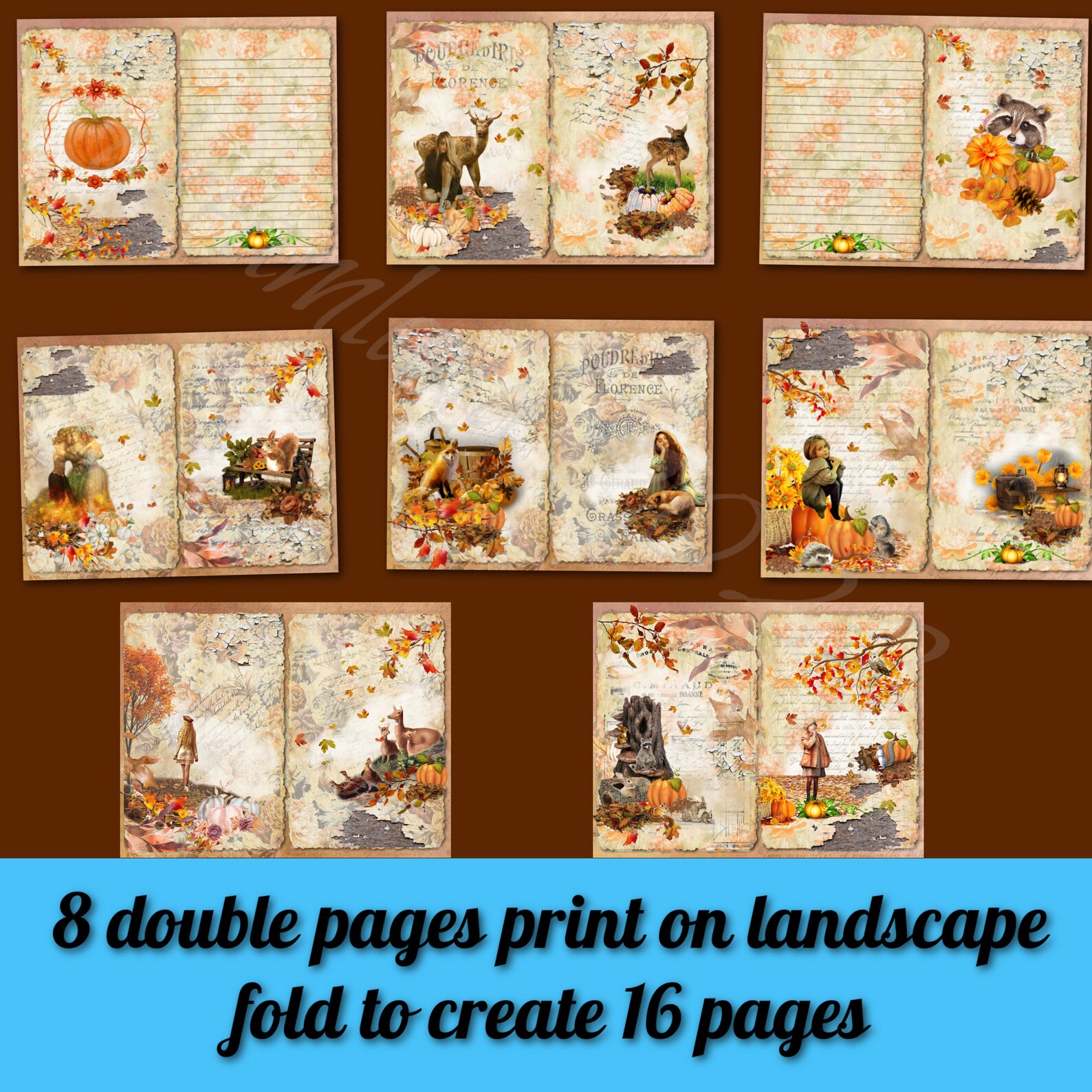 Autumn Junk Journal Printable Kit Lined Fall Pages Pumpkin - Etsy