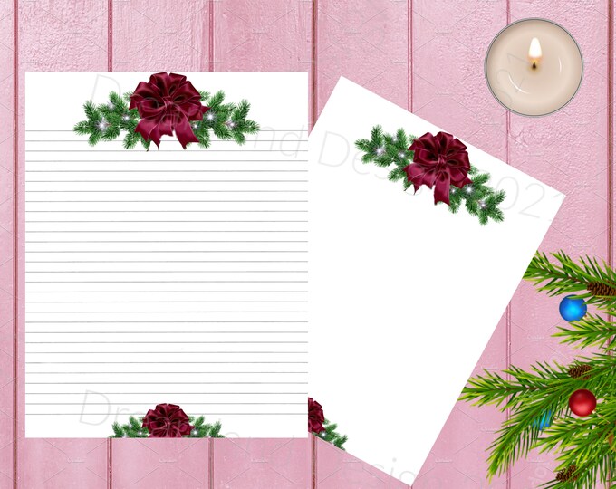 Holdiay Printable Christmas Stationary Blank Writing Paper Red White ...